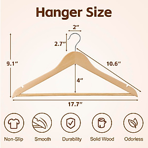 ZENY Premium Wooden Hangers 50 Pack, Coat Hangers with 360-Degree Rotatable Hook, Wood Suit Hangers, Clothes Hangers for Shirts, Jackets, Dress, Pant