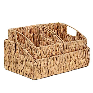 Ollieroo Natural Water Hyacinth Storage Baskets, Handwoven Wicker Storage Bins with Built-in Handles, Storage Container Baskets for Shelves, Bedroom, Bathroom, Laundry Room or Kitchen(Set of 3)