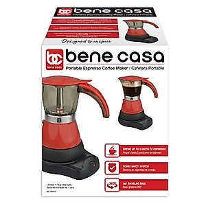 Bene Casa - Electric Espresso Maker 1-3 Cup Red, Cafetera Electrica Roja de 3 Tasa Model BC-95514.