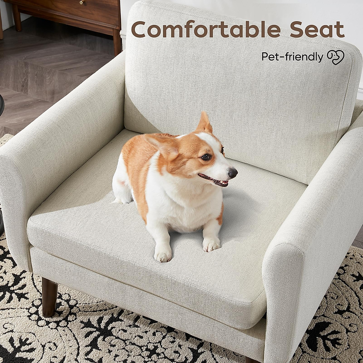 ELUCHANG Accent Chair Set of 2, Oversized Mid Century Modern Chair Living Room Chairs, Soft Linen Fabric Sofa Chairs Upholstered Arm Chair Comfy Chair for Bedroom Apartment (Creamy White)