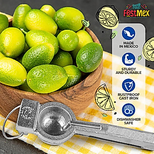 Genuine Made in Mexico Lemon Squeezer Premium Cast Aluminum Lemon Lime Squeezer, Heavy Duty, Manual Press Lime Juicer and Citrus Press, Commercial Grade, Exprimidor de Limon (2.4") (Large)