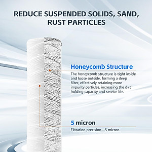 BLUERISE 5 Micron 10"x2.5" Wire Wound Whole House Water Filter Replacement Cartridge - 6 Pack