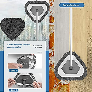 Chenille Triangles Mop,180 Degree Rotatabl Triangular Cleaning Mop Home Wall Ceiling Floor Cleaning Mop for Home Floor,Bathtub,Toilet,Mirror,Glass