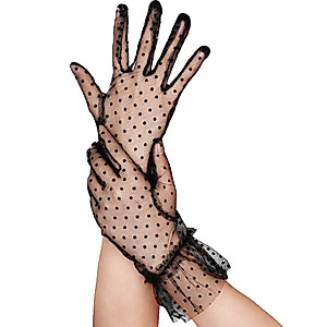 Lace Gloves Polka Dot Elegant Short Classic Costume Glove Courtesy Summer Gloves for Halloween Women Ladies Girls Parties Wedding Bride Etiquette Black