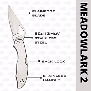 Spyderco Byrd Meadowlark 2 Knife with 2.90" Steel Blade and Durable Stainless Steel Handle - PlainEdge - BY04P2