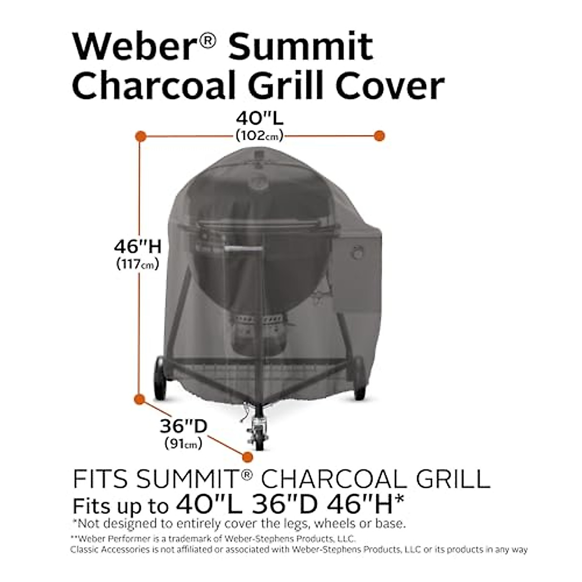 Classic Accessories Ravenna Water-Resistant 40 Inch BBQ Grill Cover for Weber Summit, Grill Cover, Grill Cover for Outdoor Grill, BBQ Cover