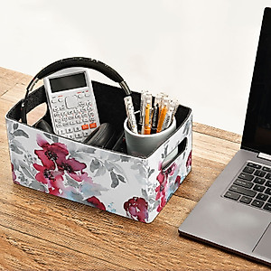 Kcldeci Burgundy Red Flower Storage Bins Baskets for Organizing, Blue Gray Floral Spring Summer Sturdy Storage Basket Foldable Storage Baskets for Shelves Closet Nursery Toy