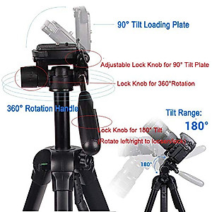 Regetek 73" Camera Tripod Travel Monopod (Aluminum Professional Video Camera Mount) Adjustable Stand with Flexible Head for Canon Nikon DV DSLR Camcorder Webcam Gopro cam& Carry Bag & Cellphone Mount