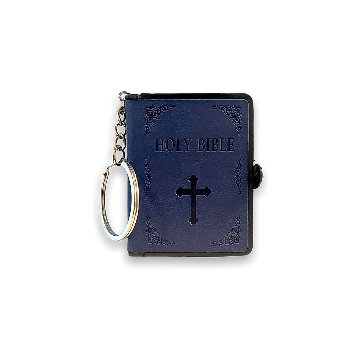 White Dove Blessings Miniature Leather Holy Bible Keychain (Navy), One Size