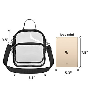 Clear Crossbody Purse Bag Stadium Approved Clear Tote Bag with Strap for Concert Sports Work Gym Games (Black)