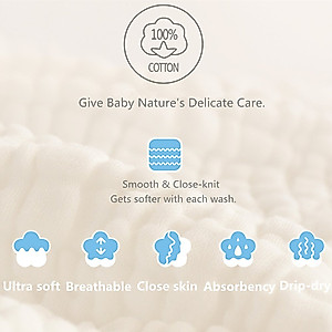 MUKIN Baby Muslin Washcloths - Natural Muslin Cotton Baby Wipes - Soft Newborn Baby Face Towel and Muslin Washcloth for Sensitive Skin- Baby Registry as Shower , 5 Pack 12x12 inches