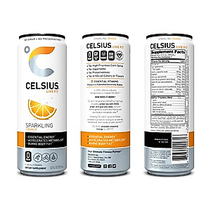 CELSIUS Sparkling Orange, Functional Essential Energy Drink 12 Fl Oz (Pack of 12)