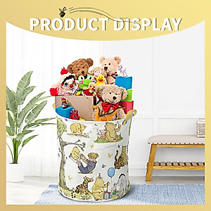 Classic Winnie Nursery Storage Basket, Large Barrel Shaped Canvas Laundry Hamper With Waterproof PE Coating, Foldable, Bathroom and Bedroom Set, Clothes,Toys Bin. (Beige)