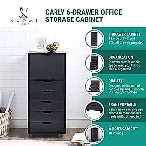 Naomi Home Carly 6-Drawer Office Storage File Cabinet on Wheels, Mobile Under Desk Filing Drawer Unit, Craft Storage Organization for Home, Office – White