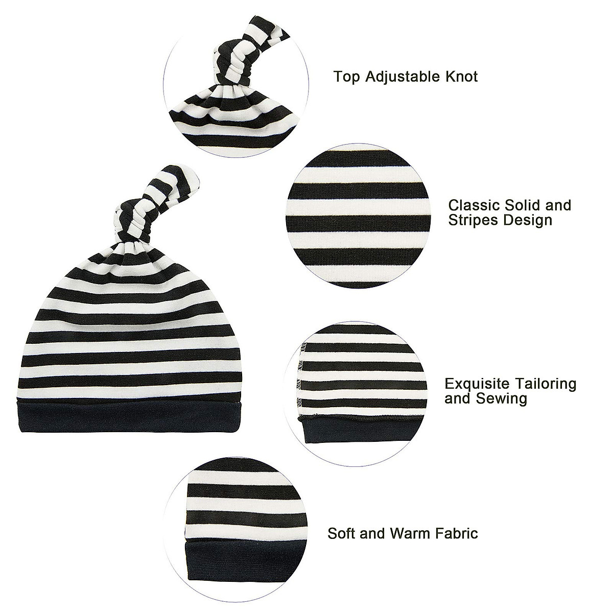 American Trends Baby Hat Mittens Newborn Hats for Boys Baby Hats 0-6 Months Winter Beanie Caps 4 Pack Black White Gray Navy