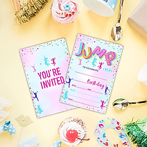Let's Jump & Play Birthday Invitations, Trampoline Double-Sided Fill-In Invite Cards For Birthday Party，Boys, Girls, Kids, Teen, 20 Invitations With Envelopes, Decorations,Party Favor And Supply-B01