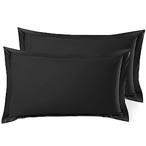 Nestl Soft Pillow Shams Set of 2 - Double Brushed Microfiber Pillow Covers - Hotel Style Premium Bed Pillow Cases, with 1.5” Decorative Flange, King 20"x36" - Black