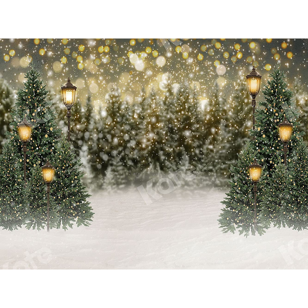 Kate 7×5ft Bokeh Snow Christmas Tree Photo Backdrop Xmas Glitter Street Lamp Snowfield Photography Background for Christmas Winter Photo Studio Props