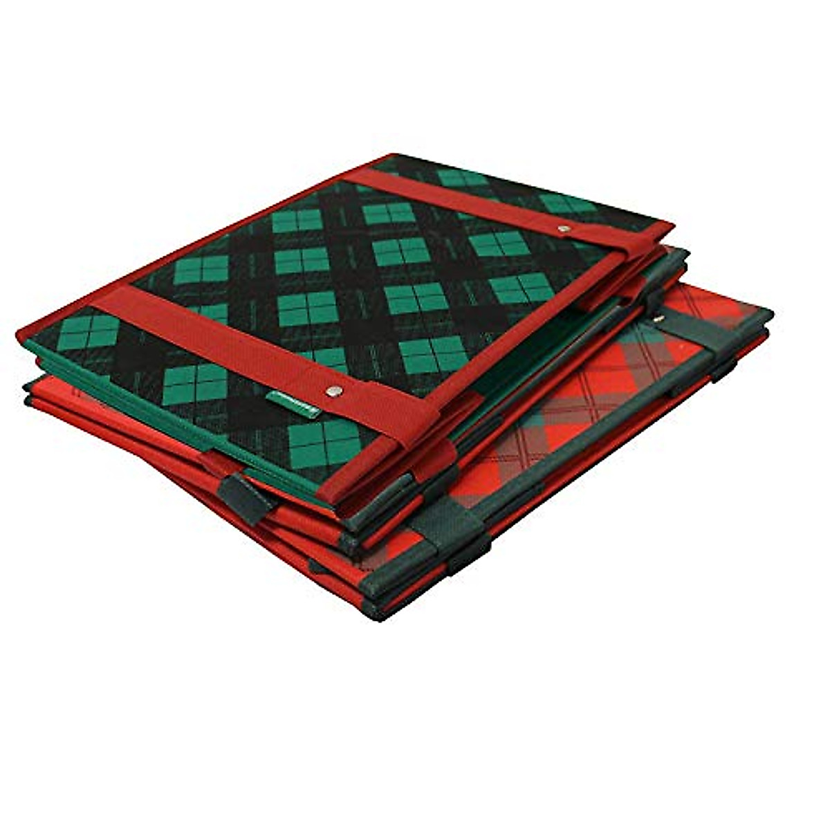 Earthwise Deluxe Collapsible Reusable Shopping Box Grocery Bag Set with Reinforced Bottom Plaid Holiday Xmas Christmas Design Storage Boxes Bins Cubes (Set of 3) (Holiday)
