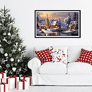 FemGe Christmas Diamond Painting Kits for Adults Winter DIY 5D Diamond Art Kits Village Snow Scene Gem Art Craft Kits for Home Wall Decor Gifts 16x28inch