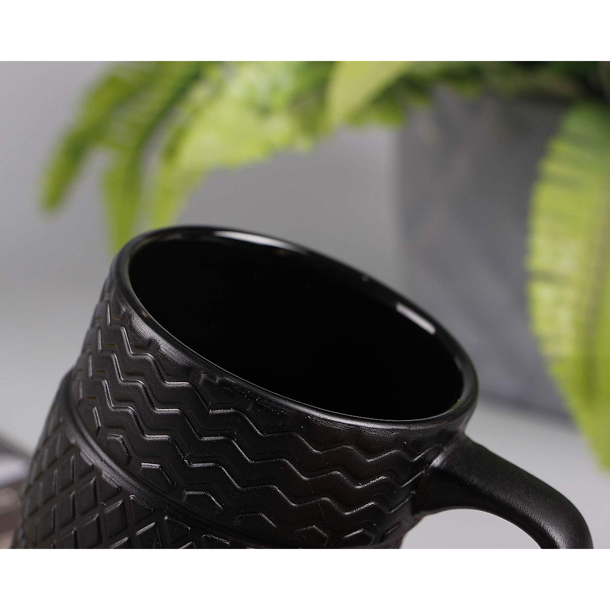 VanEnjoy 3D Cool Black Tyre Tire Shaped Frosted Ceramic Mug Large Coffee Tea Cup Unique Gifts Car Fans 14 oz(400ml)