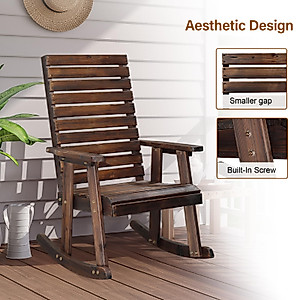 VINGLI Outdoor Wooden Rocking Chair with High Backrest, Solid Fir Wood Outdoor Rocking Chair, Heavy Duty 600 LBS Patio Rockers for Indoor and Outdoor, Garden, Yard, Patio, Rustic