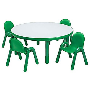 Angeles Baseline 36" Round School Table & 4 Chairs Set for Kids Homeschool/Playroom/Daycare/Classroom Furniture, Toddler Chair and Table Set, Green
