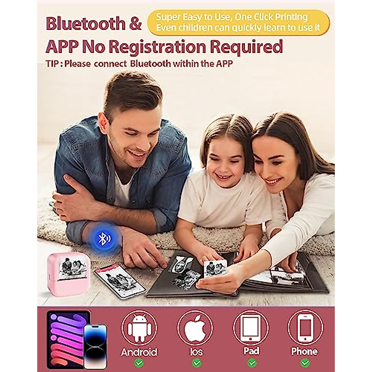 memolife 𝟐𝟎𝟐𝟑 𝐅𝐮𝐧 𝐆𝐢𝐟𝐭 Sticker Maker Machine - Mini Thermal Printer with 6 Rolls Non-Adhesive Paper (2in*21.3ft/Roll), Inkless Printer for iPhone & Android, Portable Mini Printer for DIY