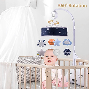 Baby Musical Crib Mobile with 360°Rotation,Hanging Space Theme Nursery Bed Decoration,Gift Toy for Newborn