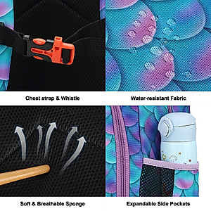 DIPUG Kids School Backpack for Boys and Girls, Mermaid Toddler Bookbag with Lunch Box Compartment