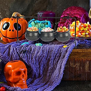 Hourleey Halloween Decorations, Set of 3 Witches Cauldron Serving Bowls on Rack, Black Plastic Hocus Pocus Candy Bucket Cauldron for Indoor Outdoor Home Kitchen Candy Holder Decor