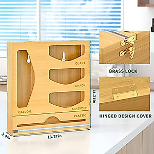 Foil and Plastic Wrap Organizer with Bag Storage Organizer, Bamboo Wrap Dispenser with cutter, Food Storage Bag Organizer for Gallon, Quart, Sandwich, Snack