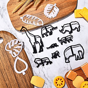 12 Pieces Tropical Leaf Cookie Cutter and Animals Cookie Cutter Hawaiian Palm Leaves Fondant Cutters Set Giraffe Elephant Lion Monkey DIY Craft Mold