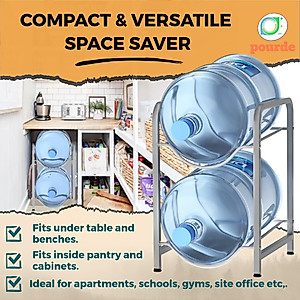 5 GALLON WATER JUG RACK WATER BOTTLE STORAGE ORGANISER 12.9"x13.4"x19.3" STURDY STEEL FRAME WATER GALLON HOLDER EXCELLENT HOME OFFICE SPACE SAVER WATER BOTTLE STAND SINGLE 2-TIER (SILVER)