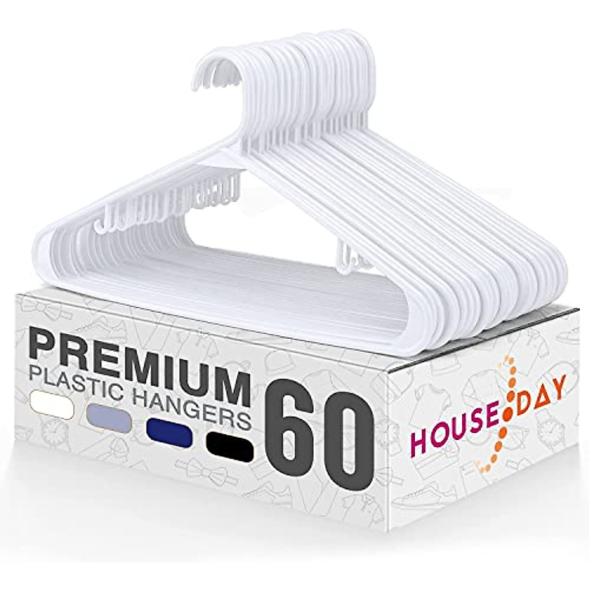 HOUSE DAY Space Saving Hangers10 Pack and Plastic Hangers 60pack, Save More Than 80% of Your Closet Space