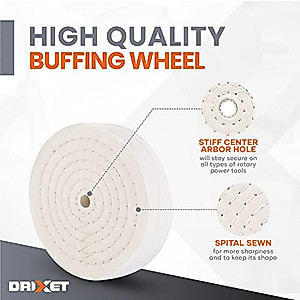 Buffing Wheels for Bench Grinder - 6 Inch Extra Thick Buffing Wheel Fine Cotton Sewn Rigid Treated Spiral with a 1/2” Center Arbor Hole - 80 Ply Polishing Wheel for Bench Grinder – by Drixet