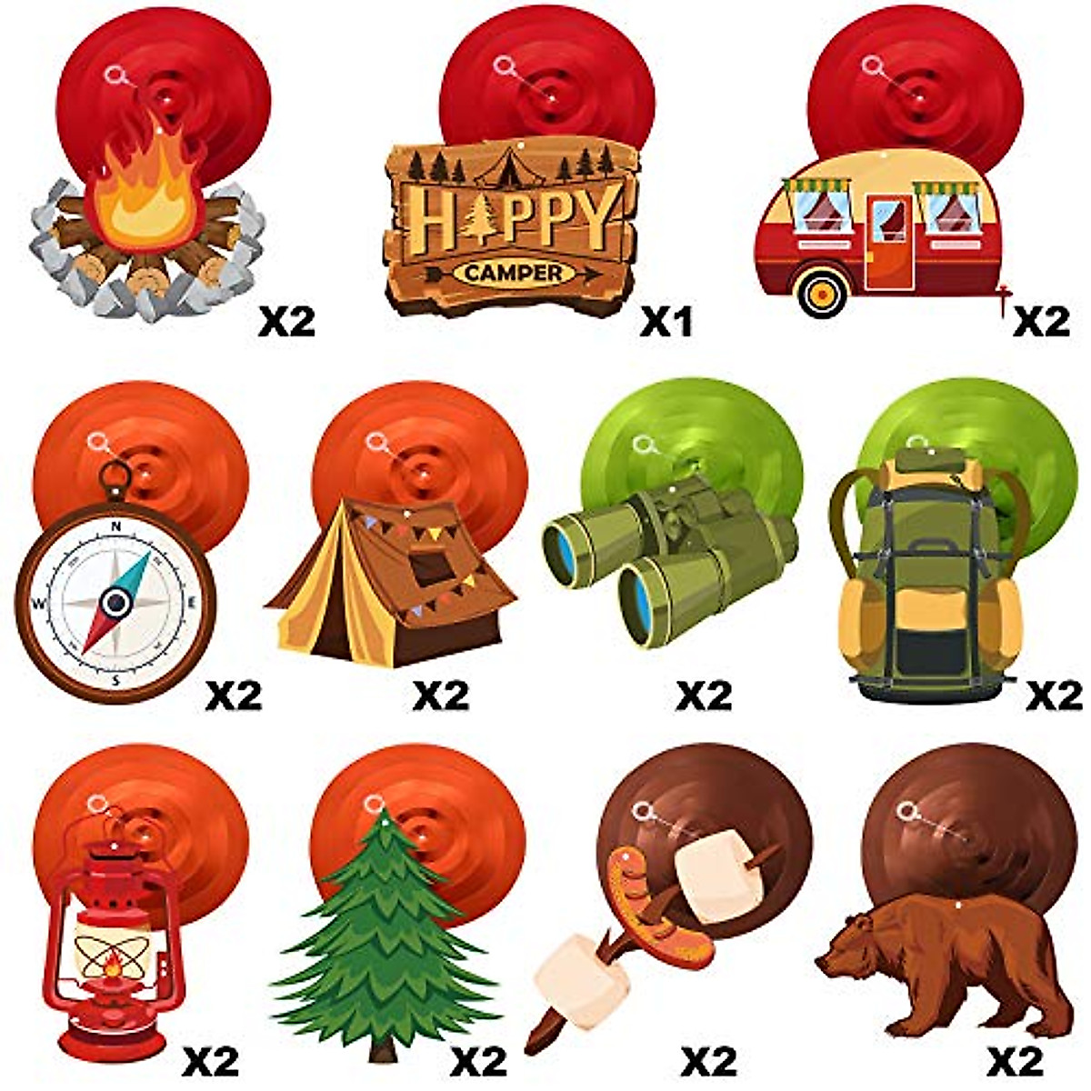 30 Pieces Happy Camper Party Hanging Swirls, Camping Adventure Bears Sign Foil Swirls Ceiling Decorations for Boy Girl Camping Theme Birthday Party Baby Shower Indoor Outdoor Decoration Supplies