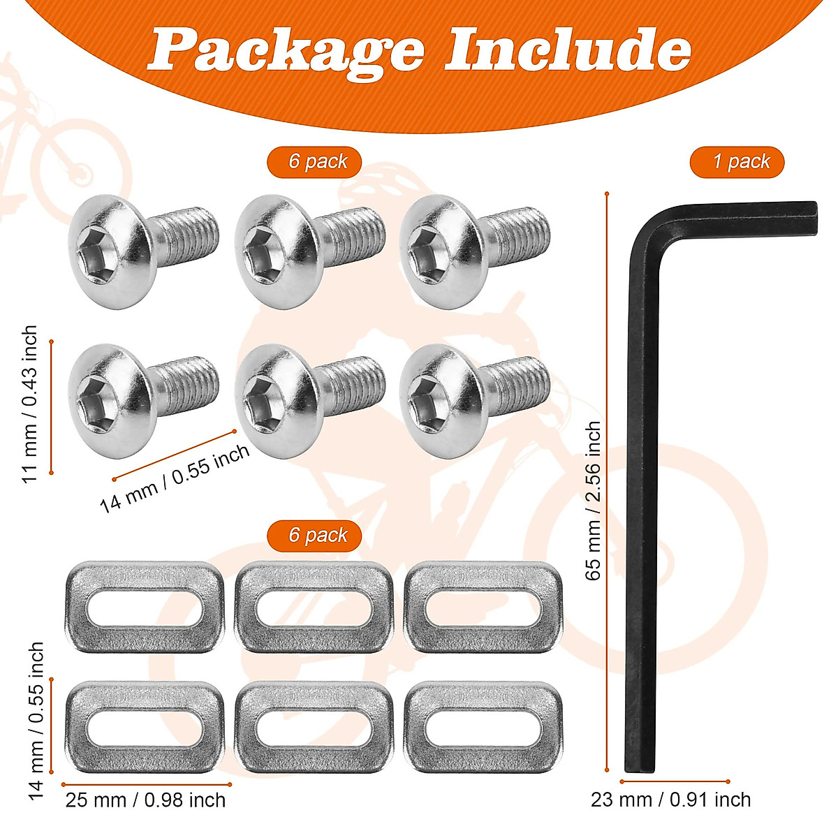 ChengFu Delta Cleat Screws, Spd Clip Screws, Replacement Screws Compatible with Delta Bike Cleats, Spd Clip Wrench, Indoor Cycling & Road Bike Delta Cleat Screws with Wrench(6pcs)