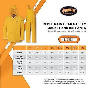 Pioneer Waterproof PVC Work Suit for Men – Repel Rain Gear Yellow Safety Jacket and Bib Pants - 3 PC Set With Detectable Hood