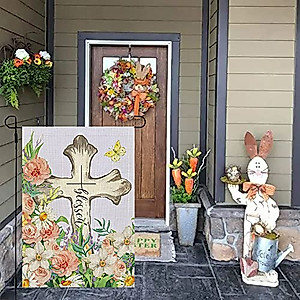 CROWNED BEAUTY Easter Garden Flag Religious Cross Floral 12x18 Inch Double Sided for Outside Christian Burlap Small Blessed Yard Holiday Decoration CF714-12