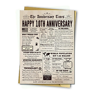 BENNLOOS Big 10th Anniversary Card for Him Her, Retro 10 Year Anniversary Card Gift for Couple, Sweet 10 Wedding Anniversary Cards for Wife Husband, Best Decennial Gifts Idea for Parents