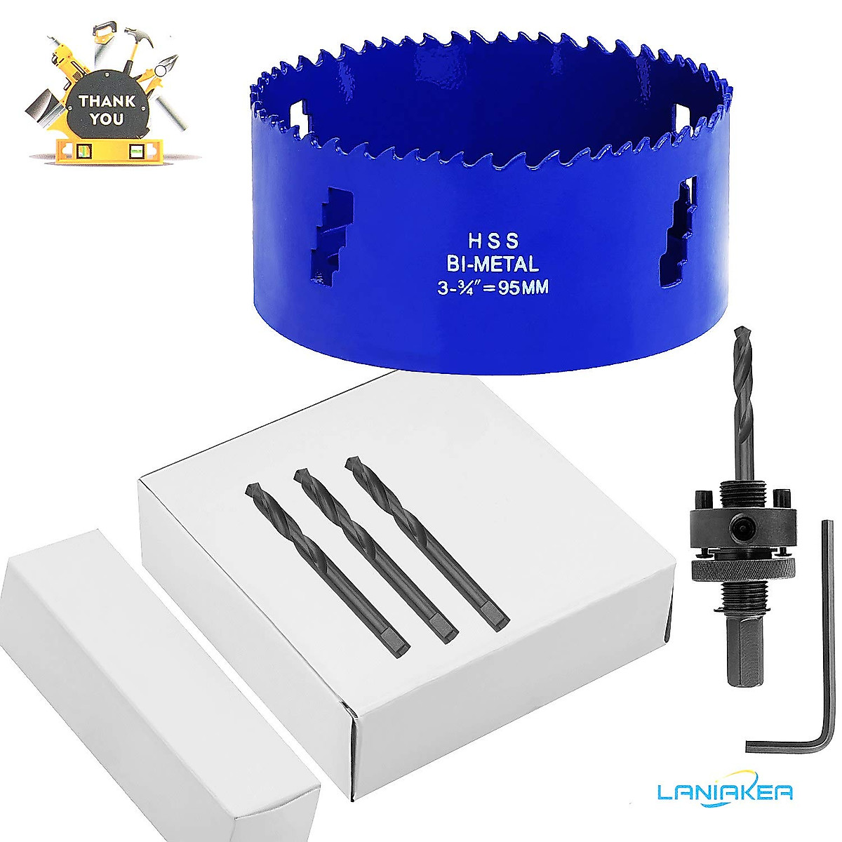LANIAKEA 4-1/8-Inch Bi-Metal Hole Saw 105MM M42 Annular Hole Cutter HSS Variable Tooth Pitch Holesaw Set with Arbor Blue for Home DIYer