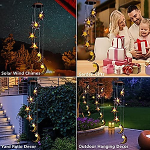 Solar Wind Chimes for Outside Sun Moon Star Hanging Decor Outdoor Memorial Sympathy Wind Chimes for Garden Patio Balcony Birthday Women Mom Grandmom Gifts from Daughter