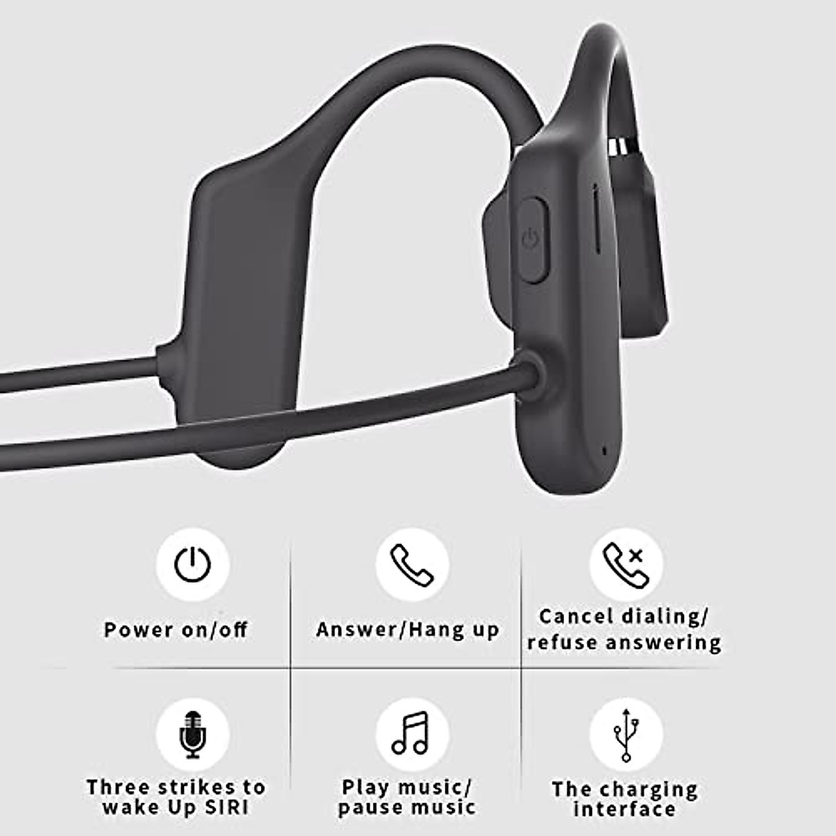 ZUBANA Bone Conduction Headphones, Workout Headphones for Menand Women, with Built-in Mic, Waterproof Earphones, Running, Cycling, Hiking, Gym, Climbing & Driving-Gray