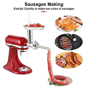 LOCULL Metal Food Grinder Attachment for KitchenAid Stand Mixers, Durable Food Grinder Attachment for KitchenAid, Accessories Includes Two Sausage Stuffer Tubes, 3 Grinding Blades, Cleaning Brush