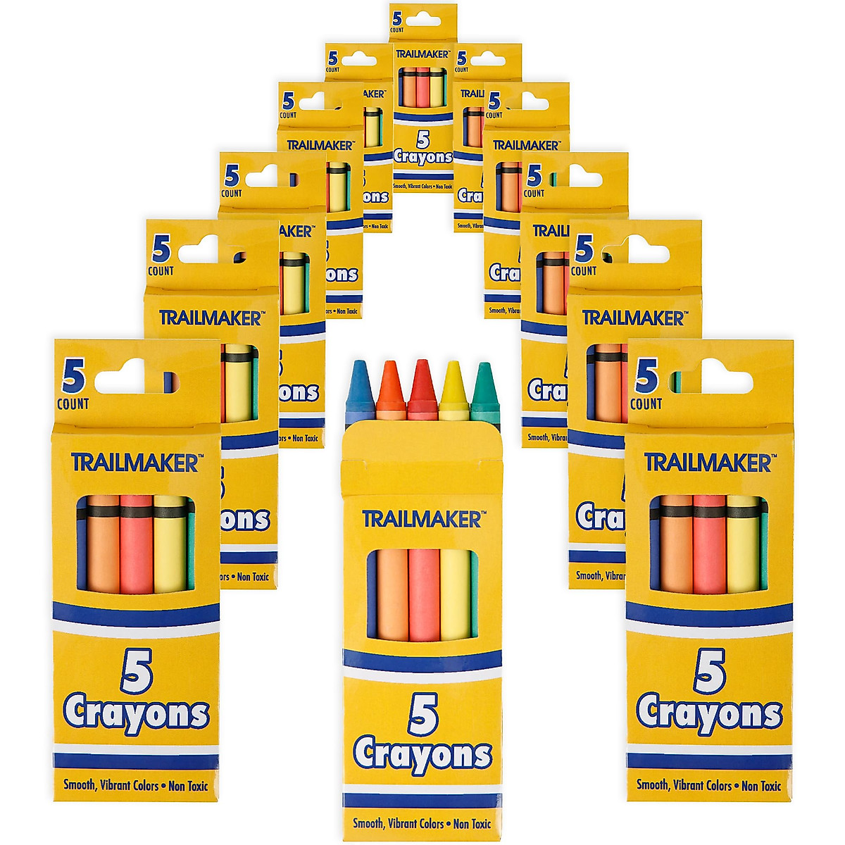 Trail maker Wholesale Bright Wax Coloring Crayons in Bulk 24 Pack, 5 Per Box in Assorted Bundle Art Sets (24 Pack)