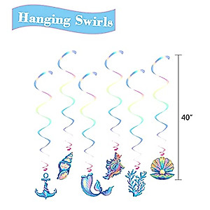 Mermaid Party Decorations, Mermaid Birthday Decorations with Happy Birthday Banner/Balloons Photo Prop/Hanging Swirl Decors (Blue, Decorations)