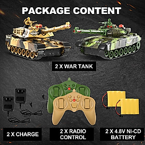 Haktoys RC Battle Tank Set 1:24 Scale Remote Control Fighting Tanks, Radio Control Military Toys for Kids and Adults - Realistic Sounds, Lights and Life Indicators