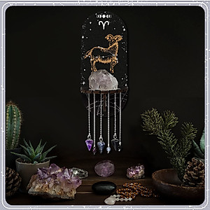 Qunclay Small Crystal Shelf Black Crystal Display Shelf Crystal Pendulum Holder Stand Display Shelf Witch Stuff Wooden Kit Hanging Rustic Crystal with 3 Pieces Crystals Stone (Butterfly Style)