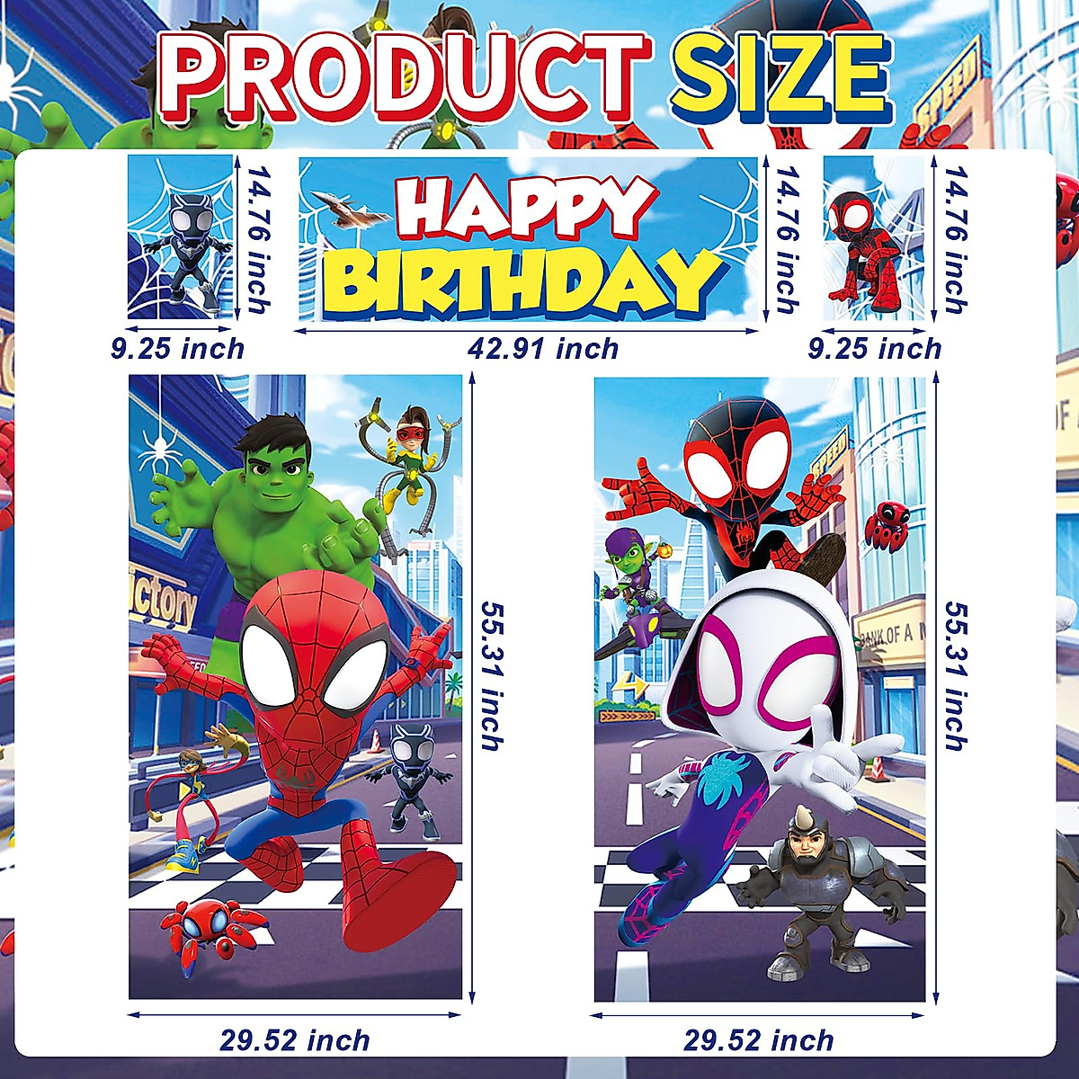 Spidey Scene Setter Wall Decorations for Unisex-Children Cartoon Theme Birthday Party Supplies, 5-Count